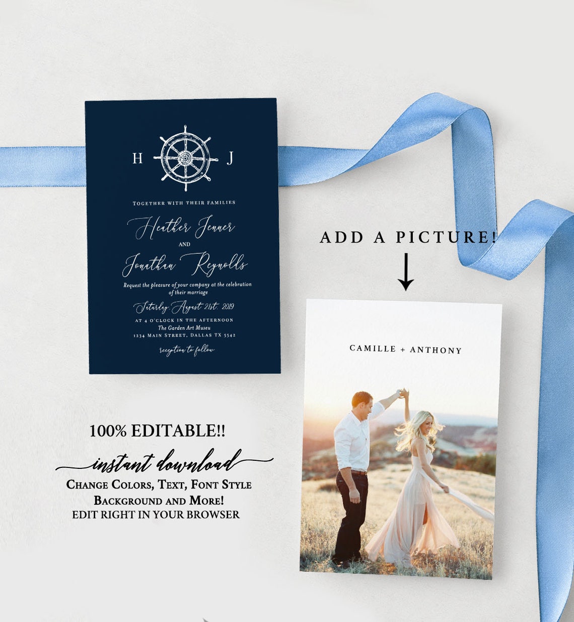 Nautical Wedding Invitation Template Nautical Wedding | Etsy