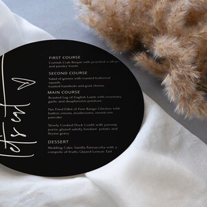 Black Wedding Round Menu Template, Round Menu Cards Template, Modern ...