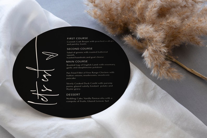 Black Wedding Round Menu Template Round Menu Cards Template - Etsy