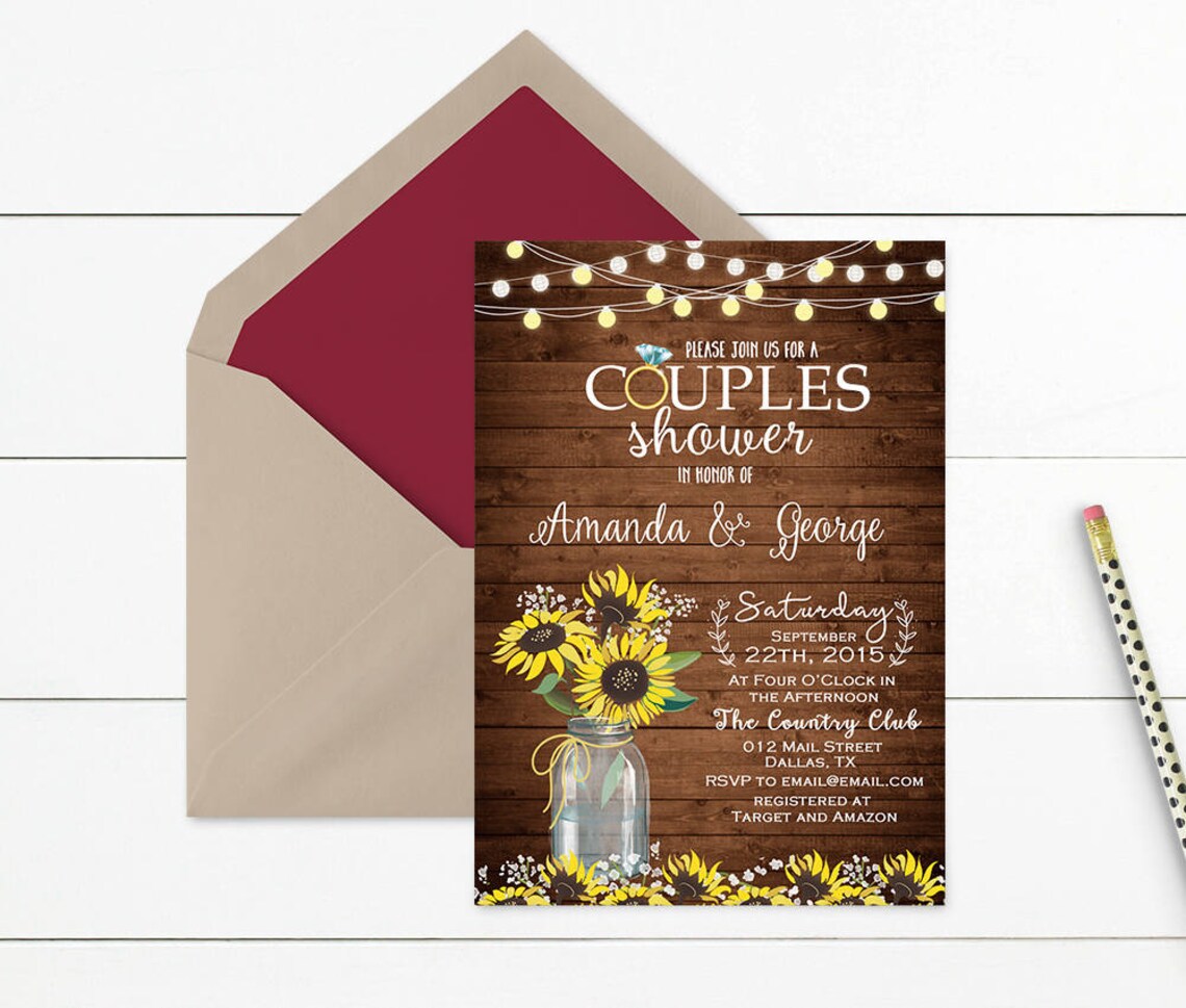 Sunflower Rustic Couples Shower Invitation Couples Shower | Etsy
