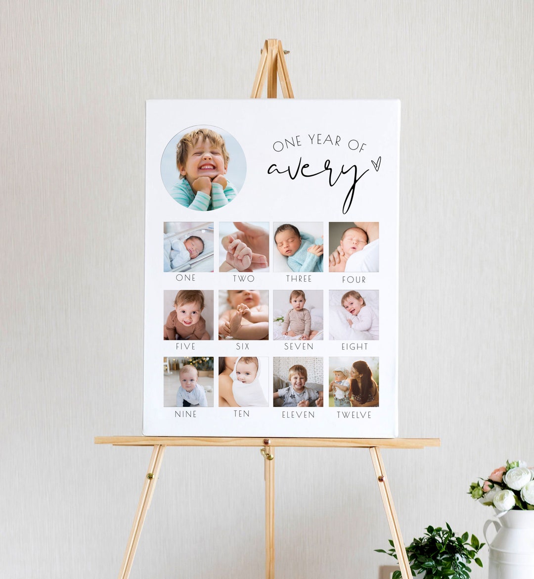 First Birthday Photo Milestone Collage, 1st Birthday Photo Poster, Baby ...