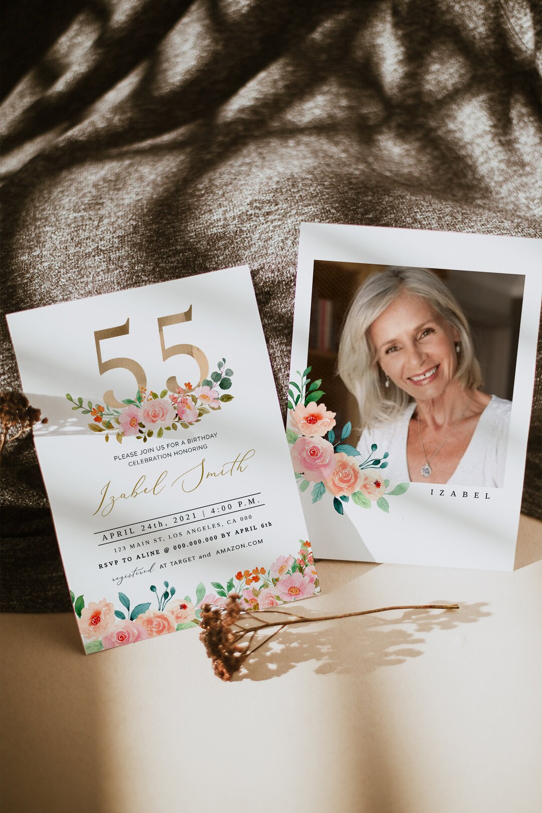 55th Birthday Invitation, Elegant 55th Birthday Invitation, Fifty Five ...
