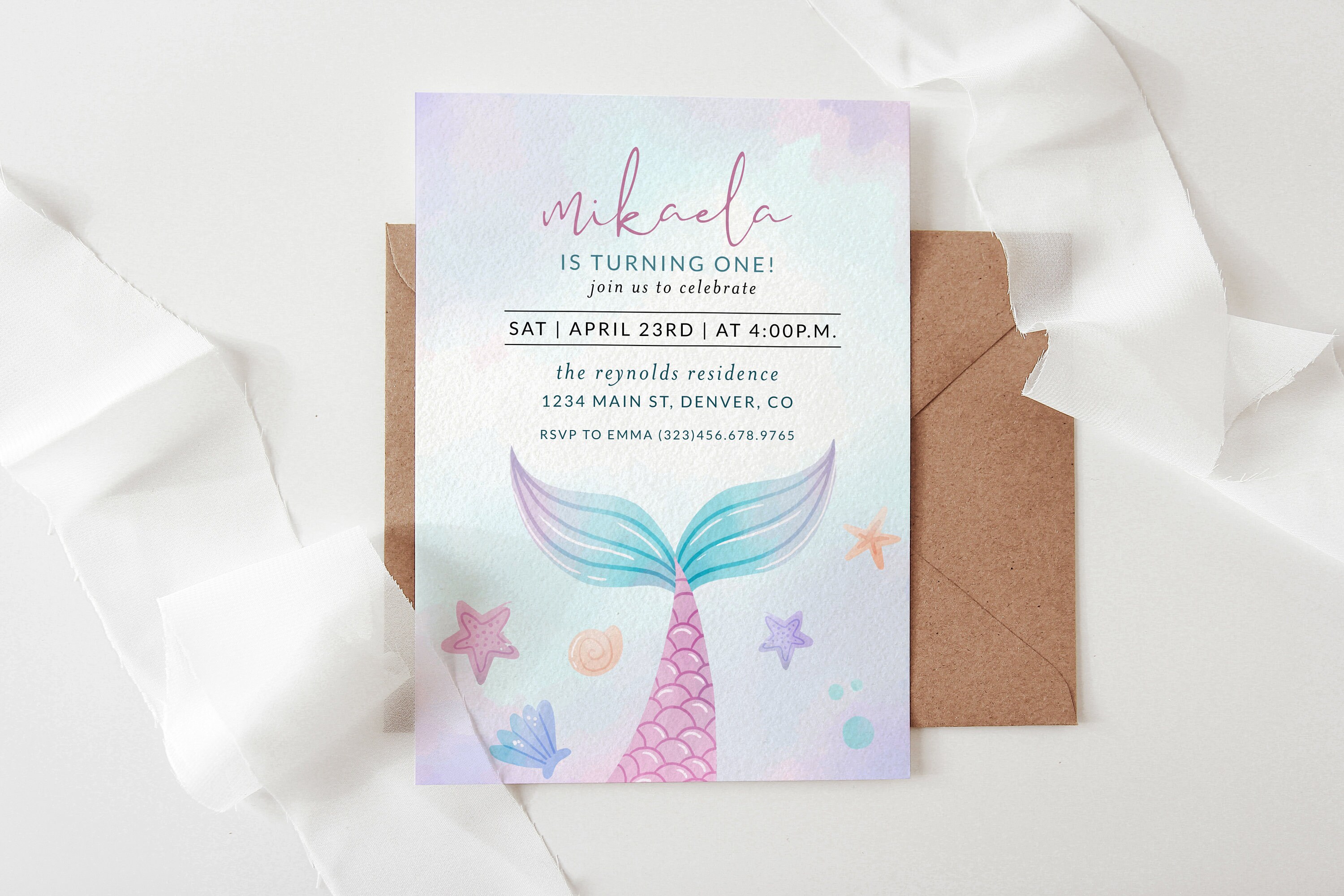 Mermaid Birthday Invitation Template Editable Mermaid | Etsy
