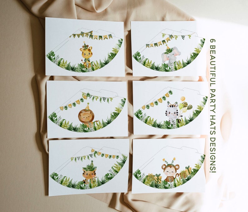 Printable Party Hats Party Animals Birthday Party Birthday - Etsy