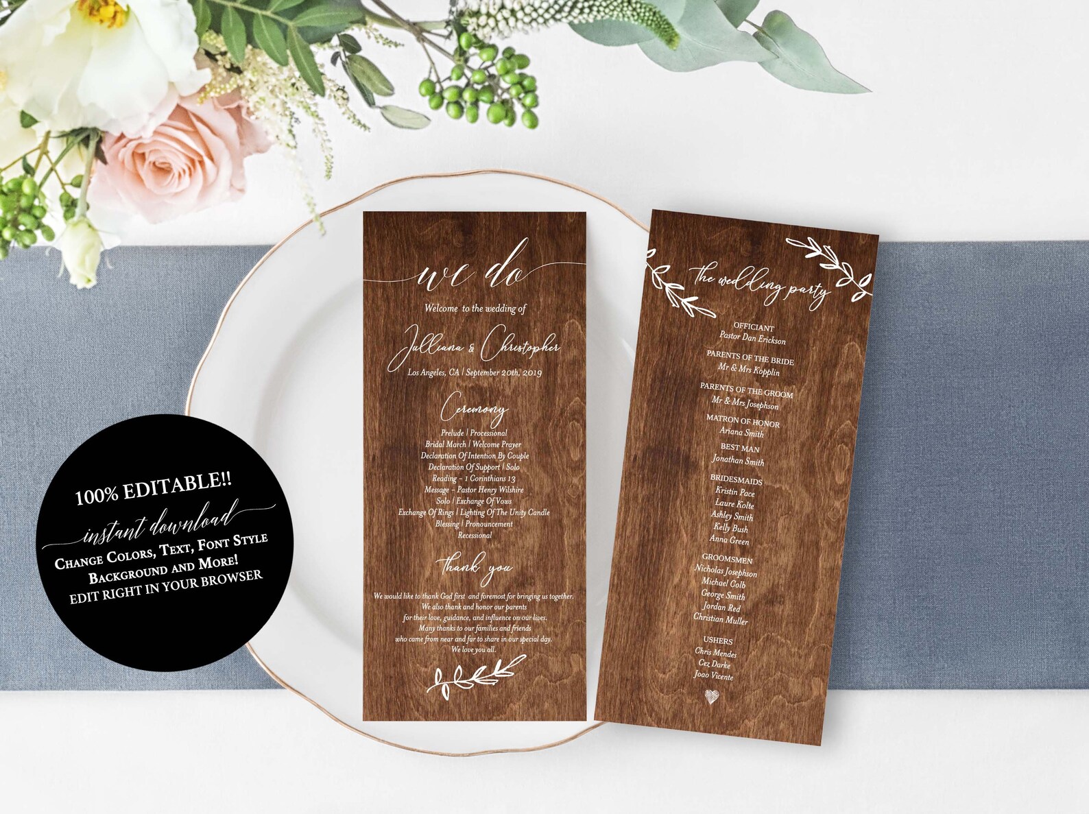 Rustic Wedding Program Template Wedding Program Printable | Etsy