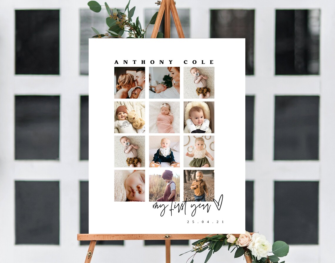 Ellia | First Year Photo Collage Template, Modern Monthly Collage ...