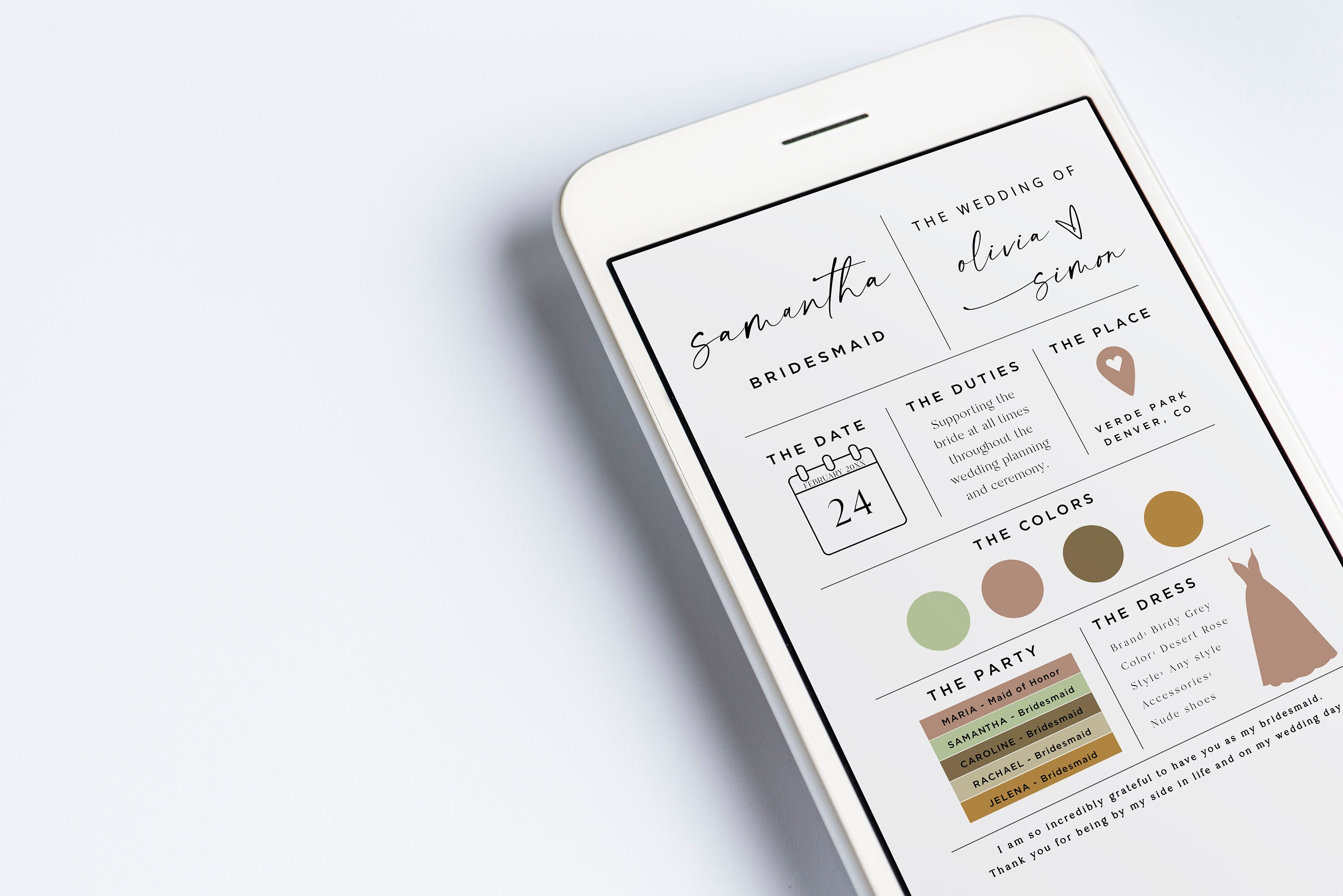 Bridesmaid Info Card Template Bridal Party Info Card - Etsy