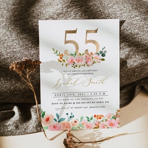 55th Birthday Invitation, Elegant 55th Birthday Invitation, Fifty Five ...