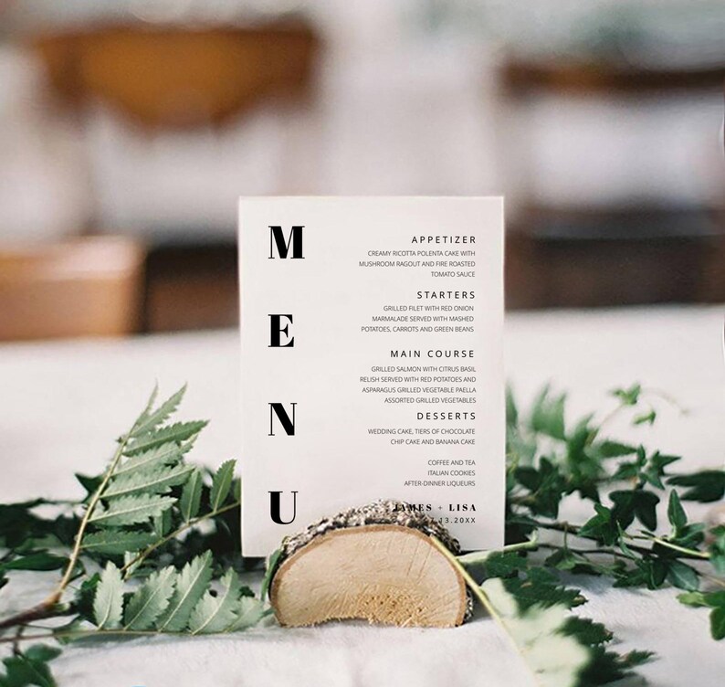 Wedding Menu Template Modern Menu Cards Template Minimal - Etsy