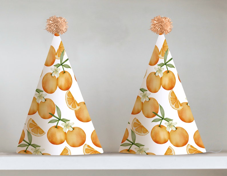 Orange Birthday Party Hat, Little Cutie Orange Party Hats, Citrus Party ...