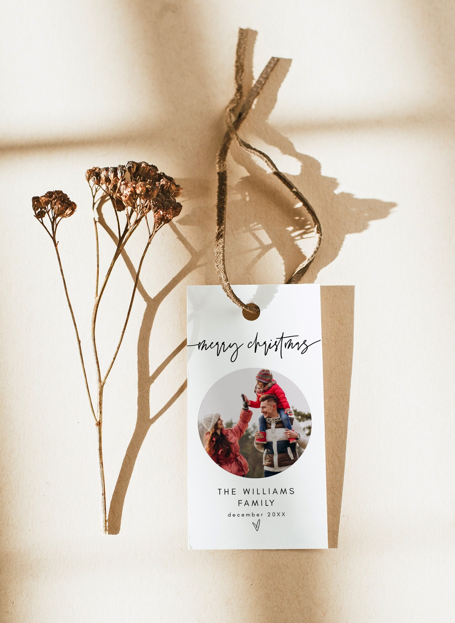 Editable Christmas Photo Gift Tag Template, Arched Photo Holiday Gift ...