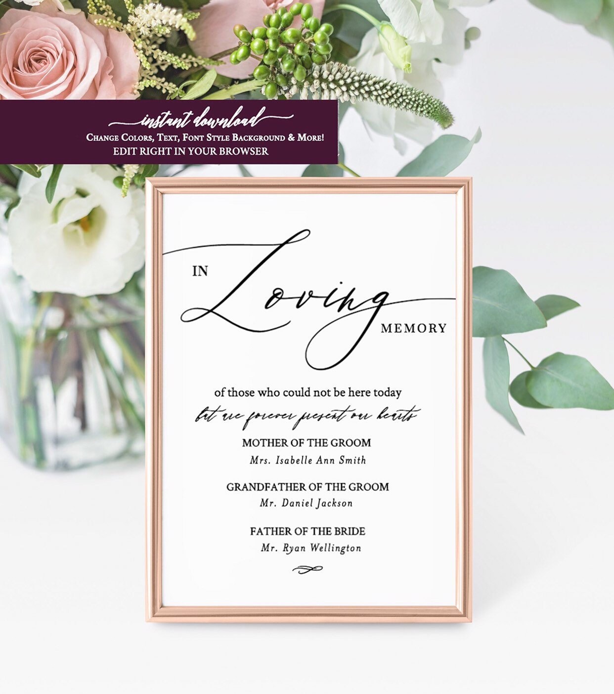 In Loving Memory Sign Template Wedding Memorial Sign - Etsy