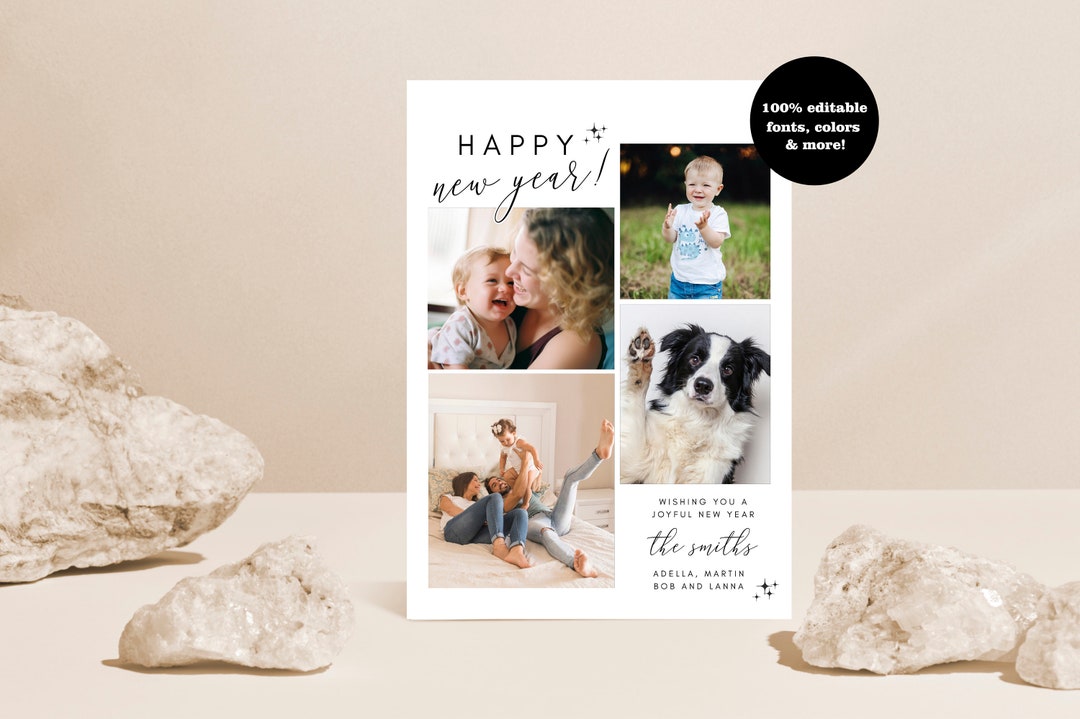 Editable New Year Photo Card Template, Printable Holiday Christmas Card ...