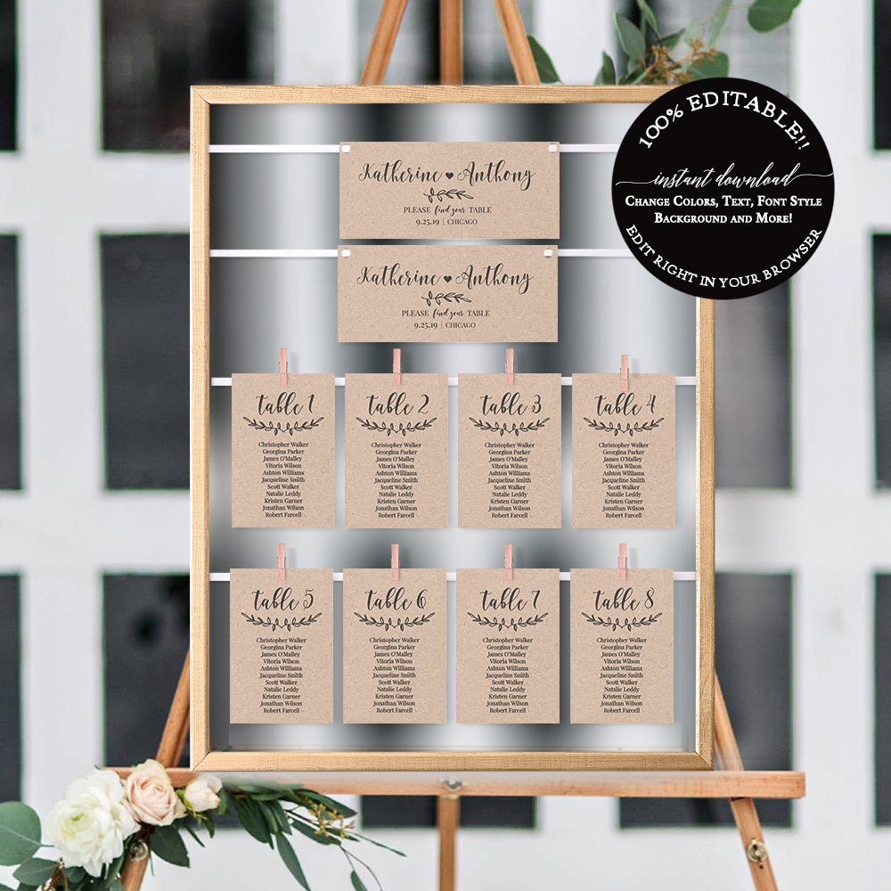Rustic Wedding Seating Chart Template Set Printable Table - Etsy