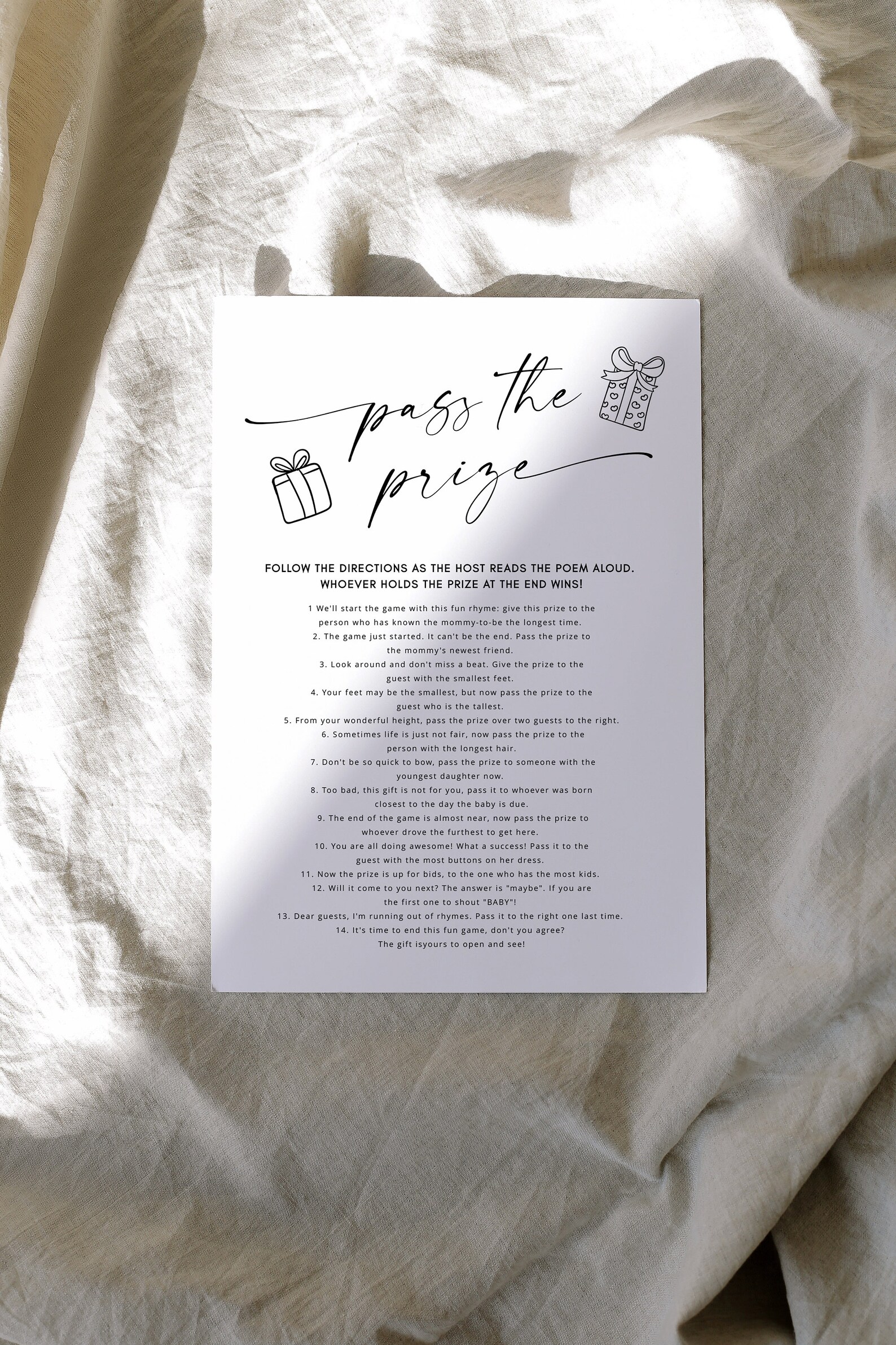 Pass the Prize Poem Game, Modern Baby Shower Games, Baby Shower Rhyme ...