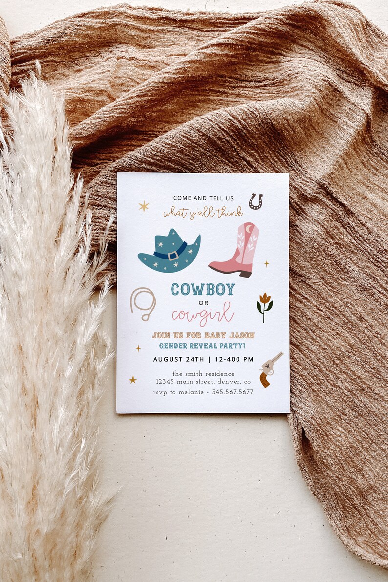 Cowboy or Cowgirl Gender Reveal Invitation Western Gender - Etsy
