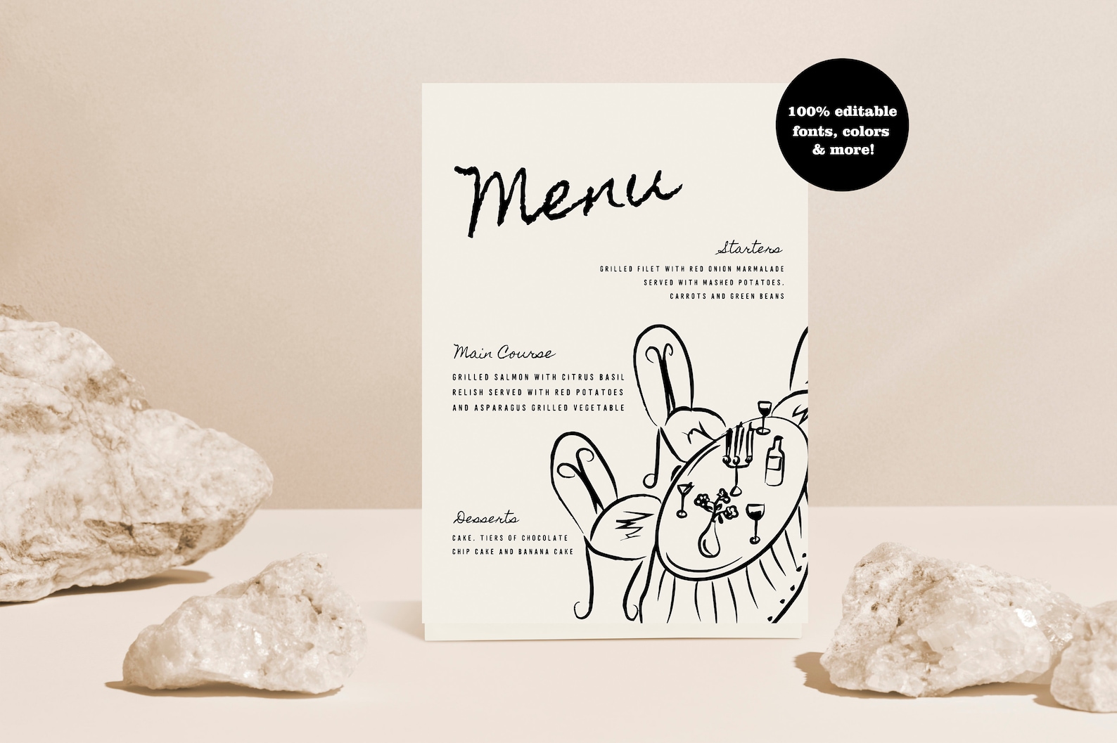 Hand Drawn Menu Template, Menu Dinner Party, Wedding Menu Handwritten ...