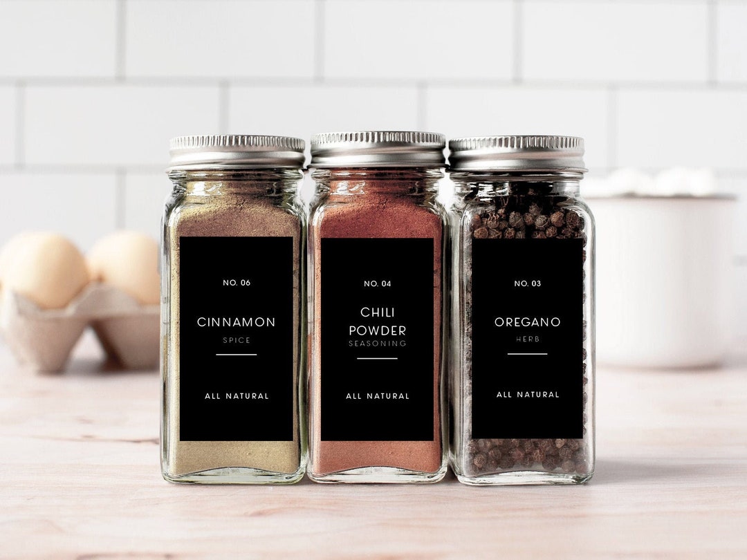 Spice Jar Labels Black, Spice Jar Labels Template, Modern Minimalist ...