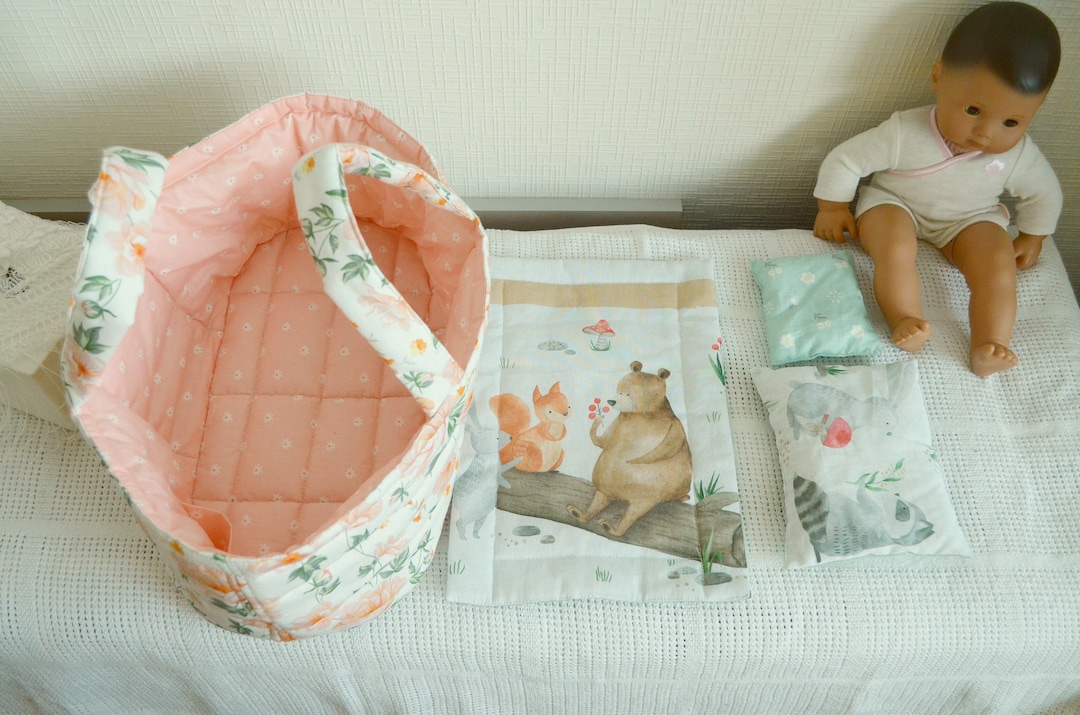 Moses Cotton Dolls Basket and Bedding,floral Reborn Cradle , Animal ...
