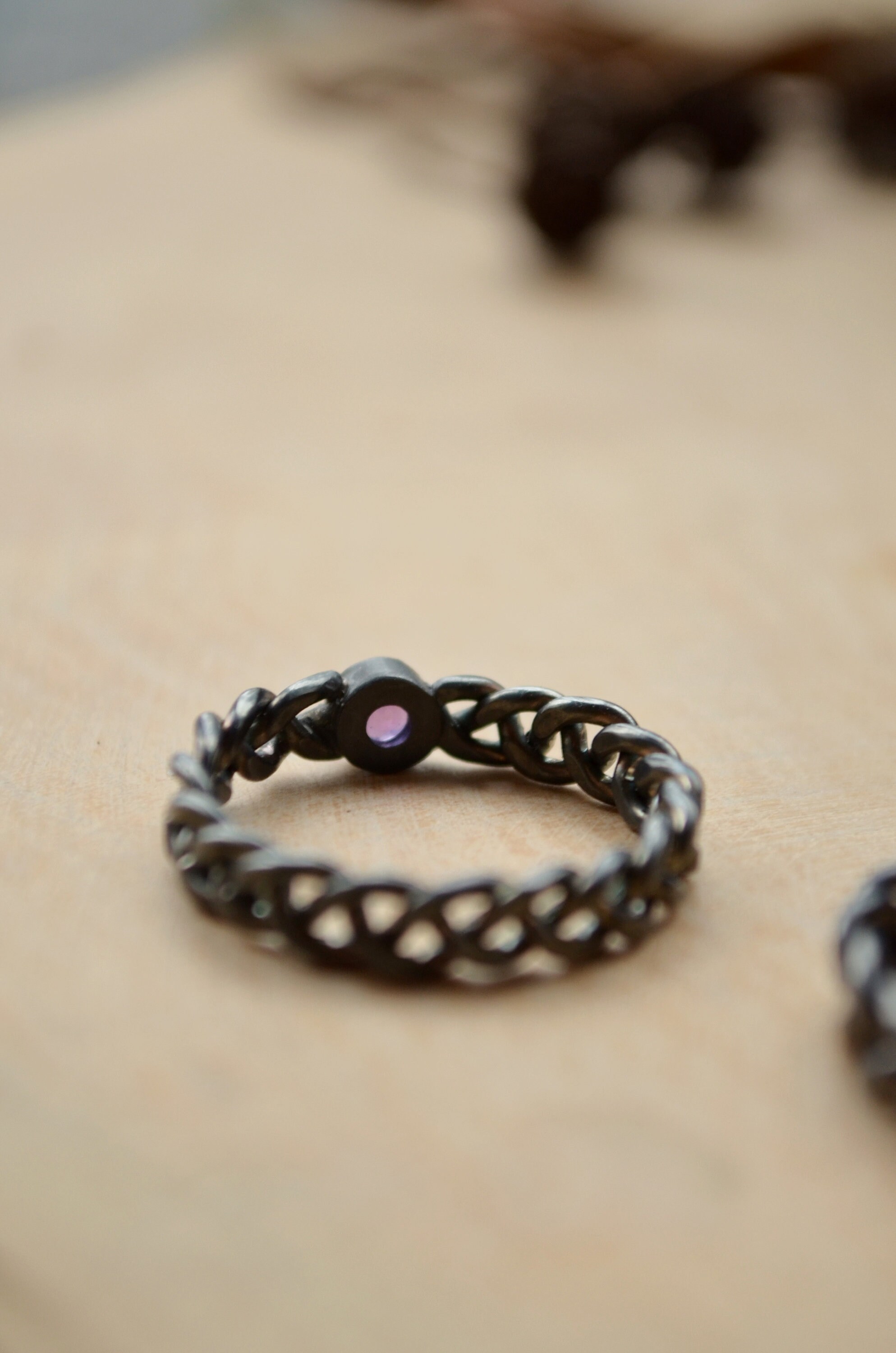 Scandinavian Braid 2pcs rings Amethyst 4mm Black silver ring | Etsy