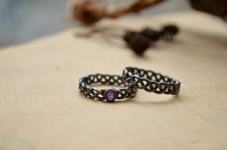 Scandinavian Braid 2pcs Rings Amethyst 4mm Black Silver Ring - Etsy