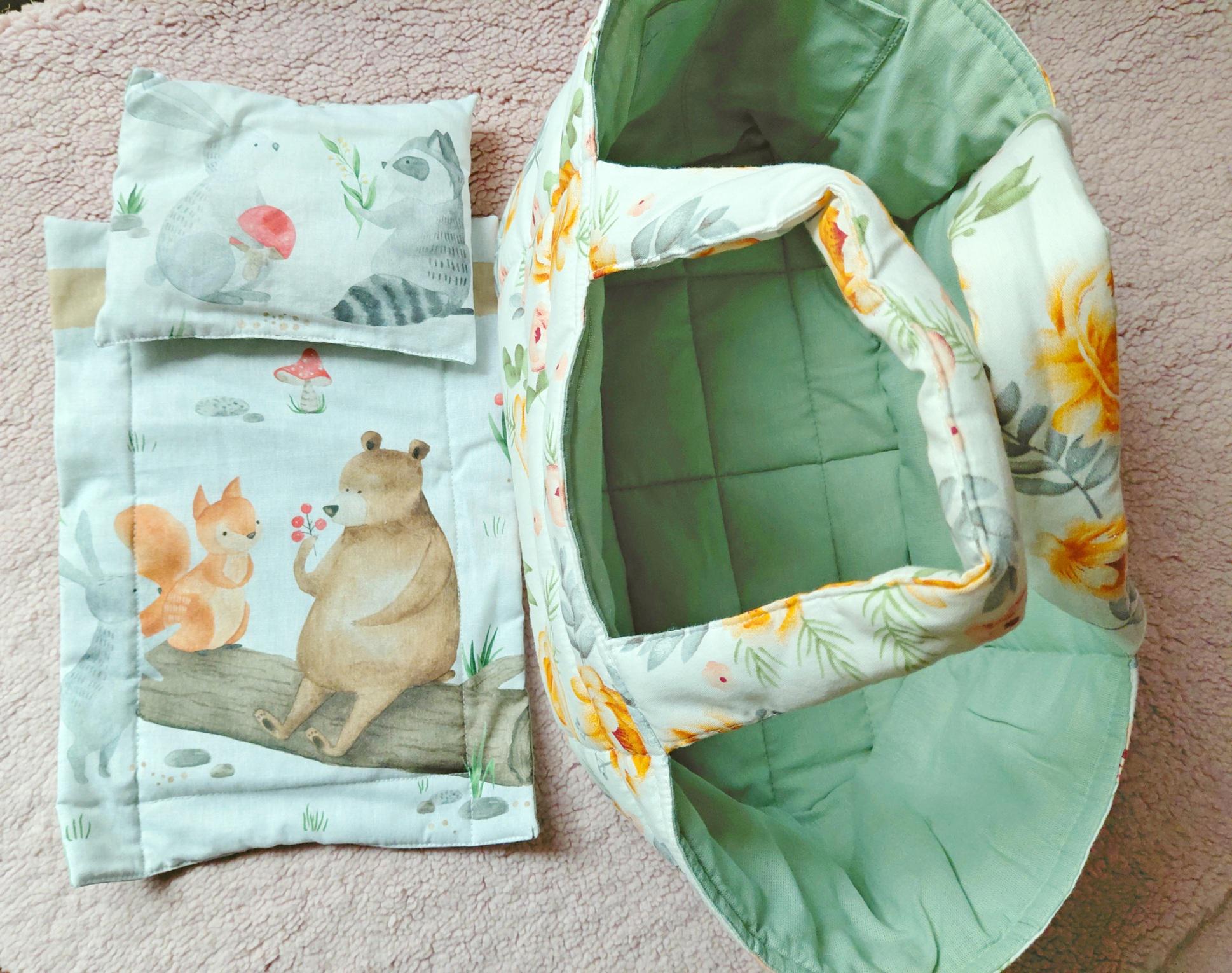 Moses Cotton Dolls Basket and Bedding,floral Reborn Cradle , Animal ...