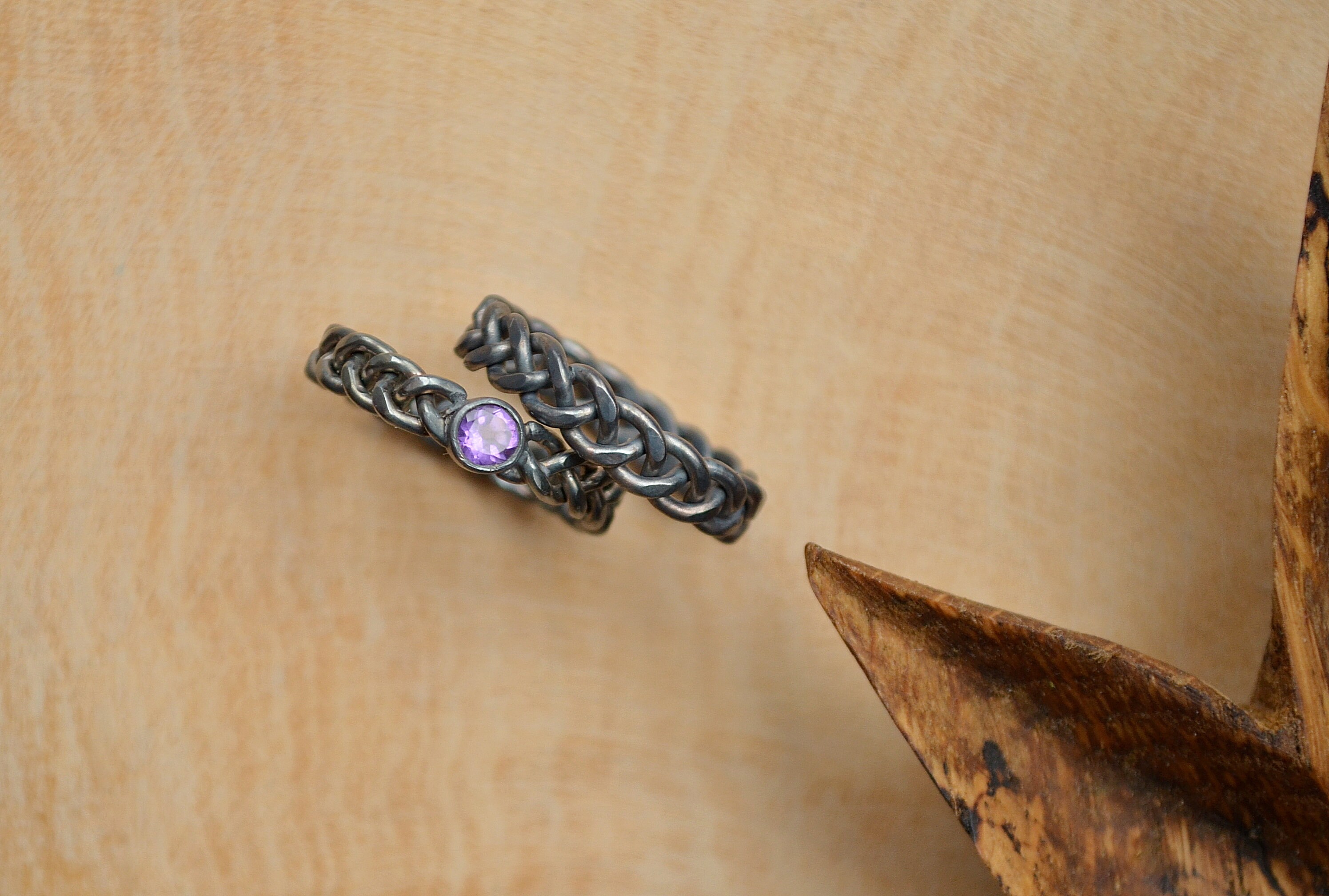 Scandinavian Braid 2pcs Rings Amethyst 4mm Black Silver Ring - Etsy