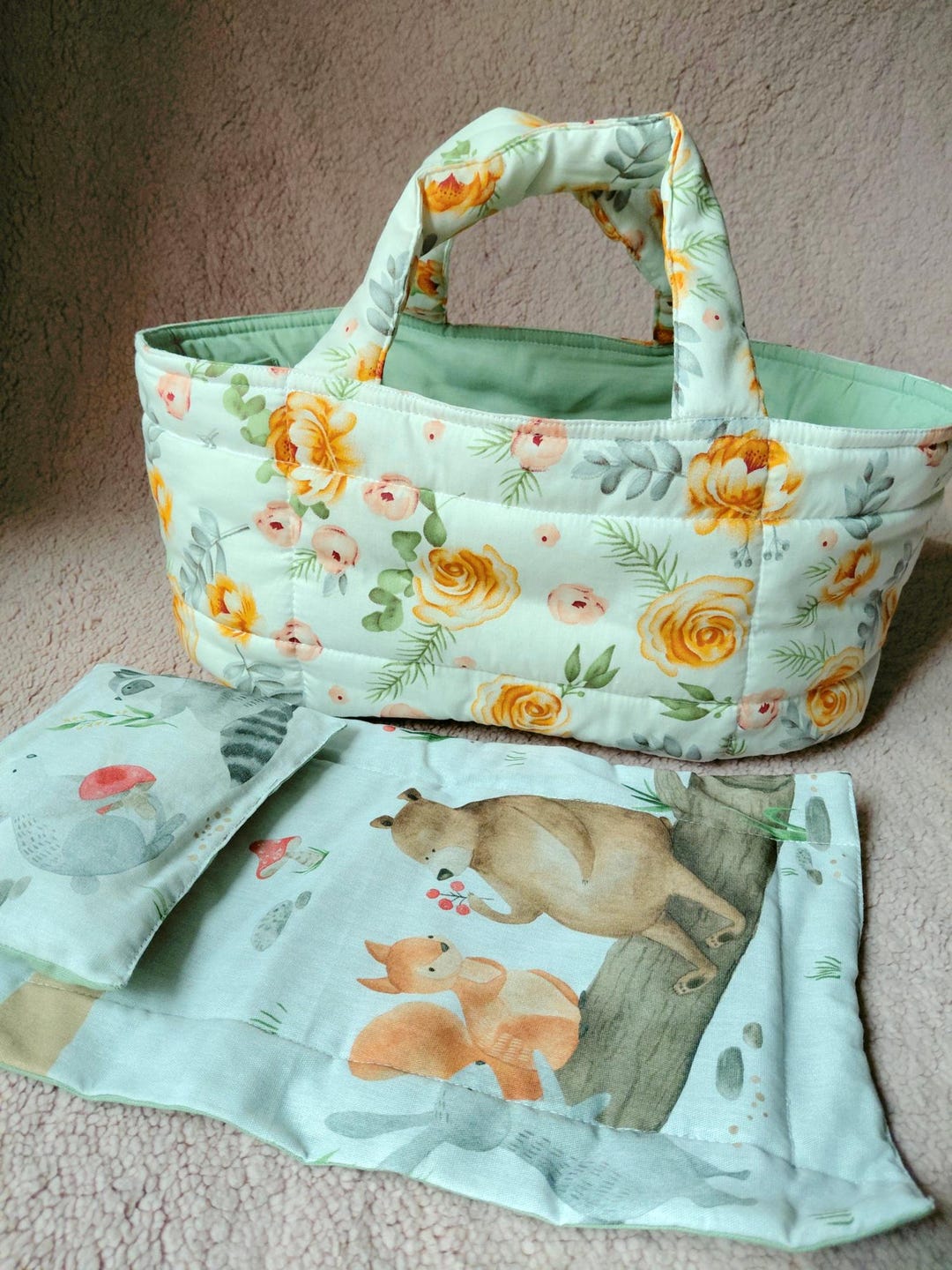 Moses Cotton Dolls Basket and Bedding,floral Reborn Cradle , Animal ...