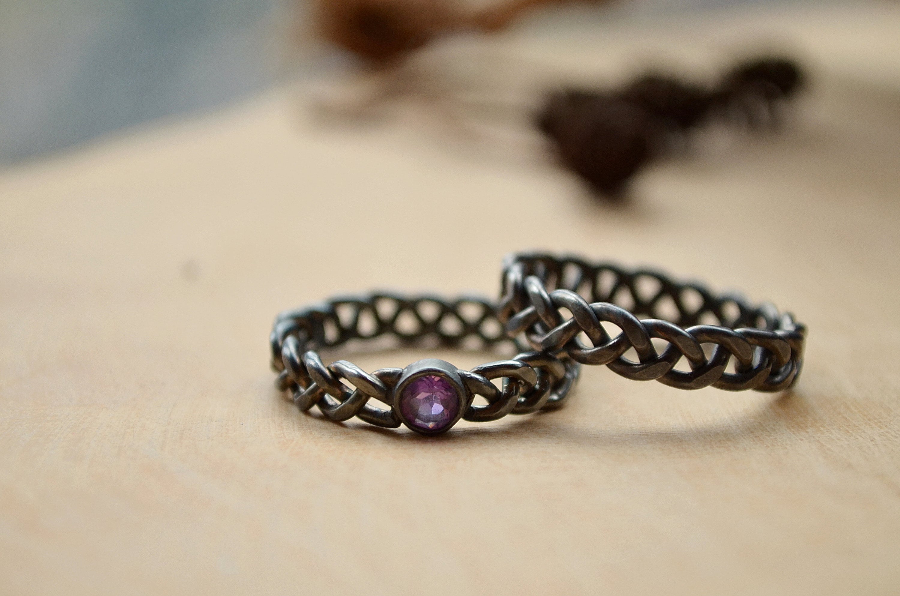Scandinavian Braid 2pcs Rings Amethyst 4mm Black Silver Ring - Etsy