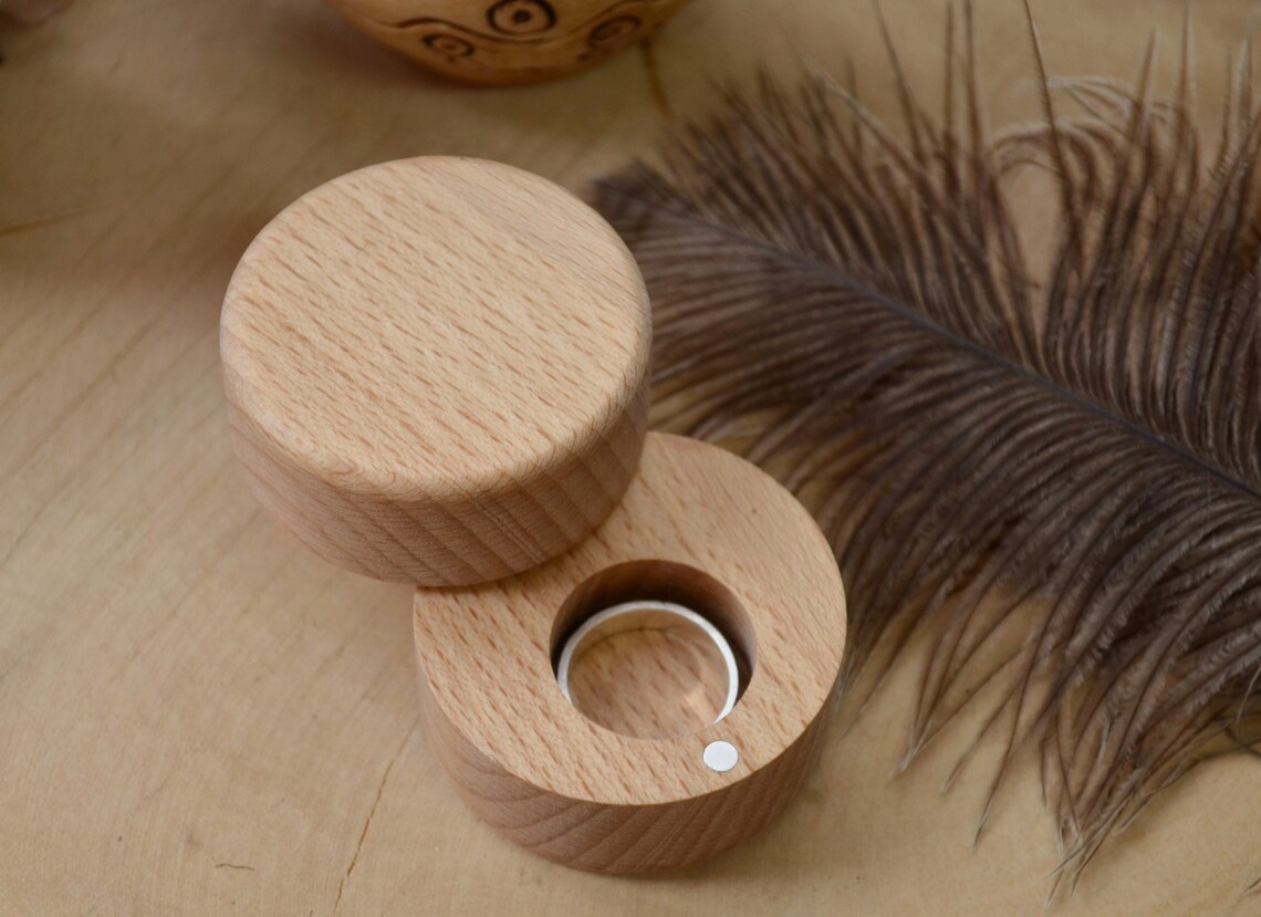 Wooden Round Ring Holder Engagement Ring Bearer Box Rustic | Etsy