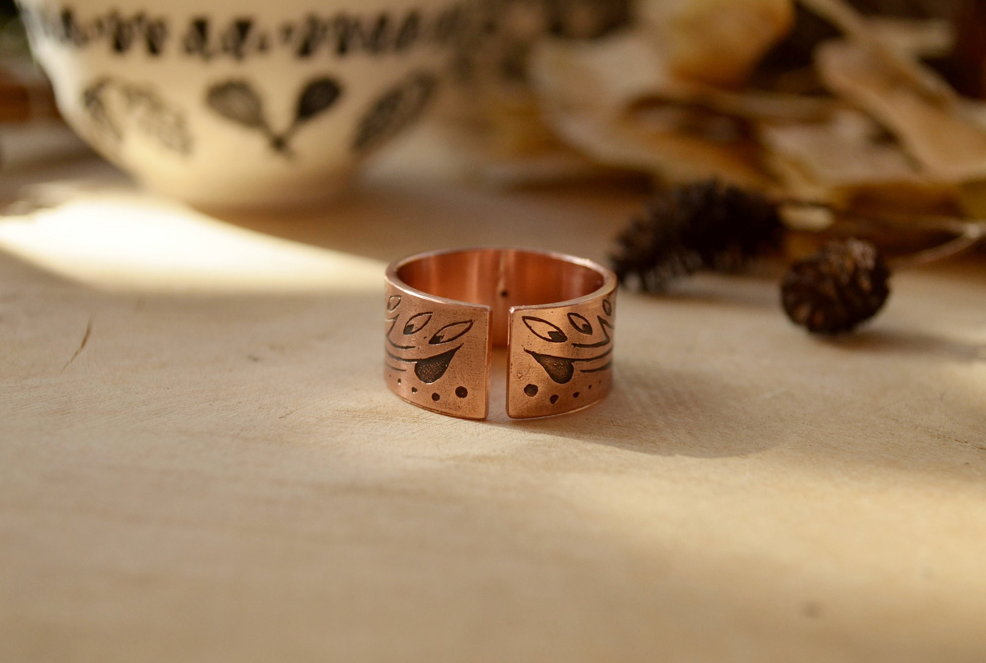 Copper ring with Black flower Cubic Zirconia stone band for | Etsy