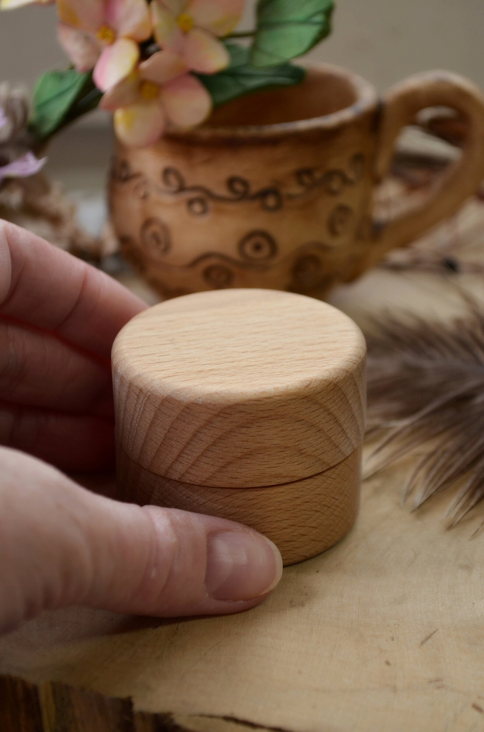 Wooden Round Ring Holder Engagement Ring Bearer Box Rustic | Etsy