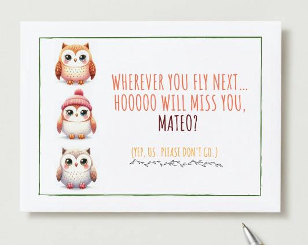 Farewell Card Template, Goodbye Owl Card, Editable Canva Design ...