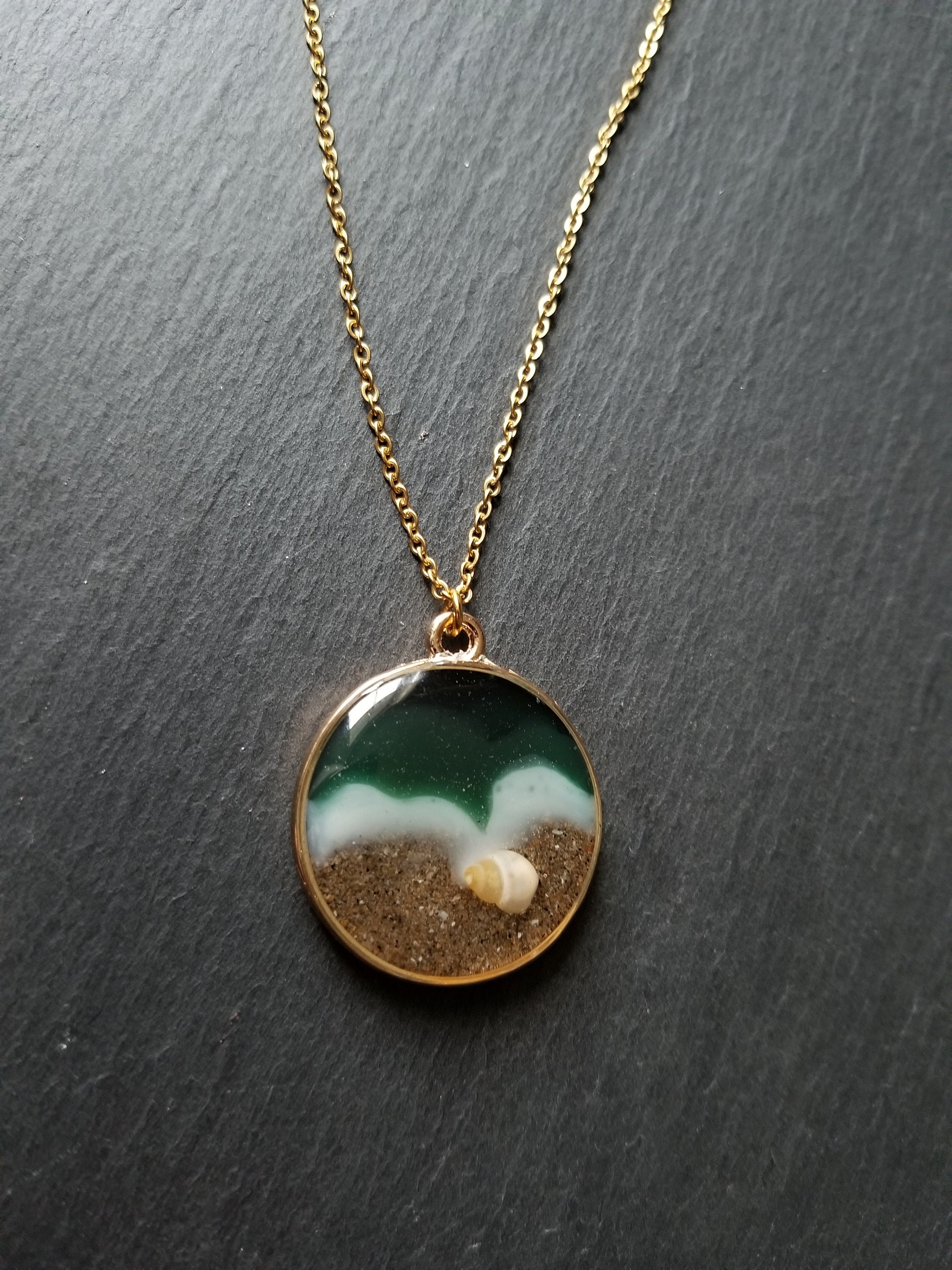 Collar de escena de playa resina océano playa real arena - Etsy España