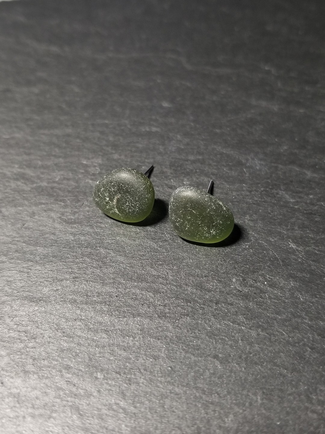 Sea Glass Stud Earrings Real Dark Green Summer Beach - Etsy UK