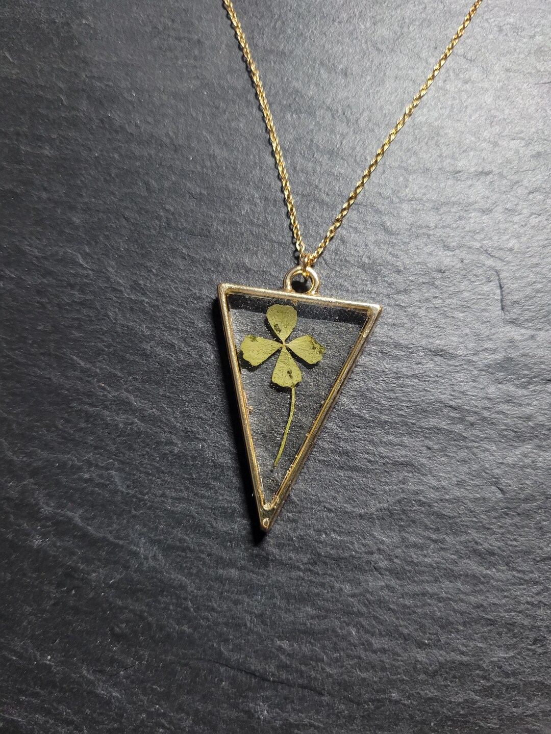 Real Four Leaf Clover Necklace, Real, Clover, Necklace, Triangle ...