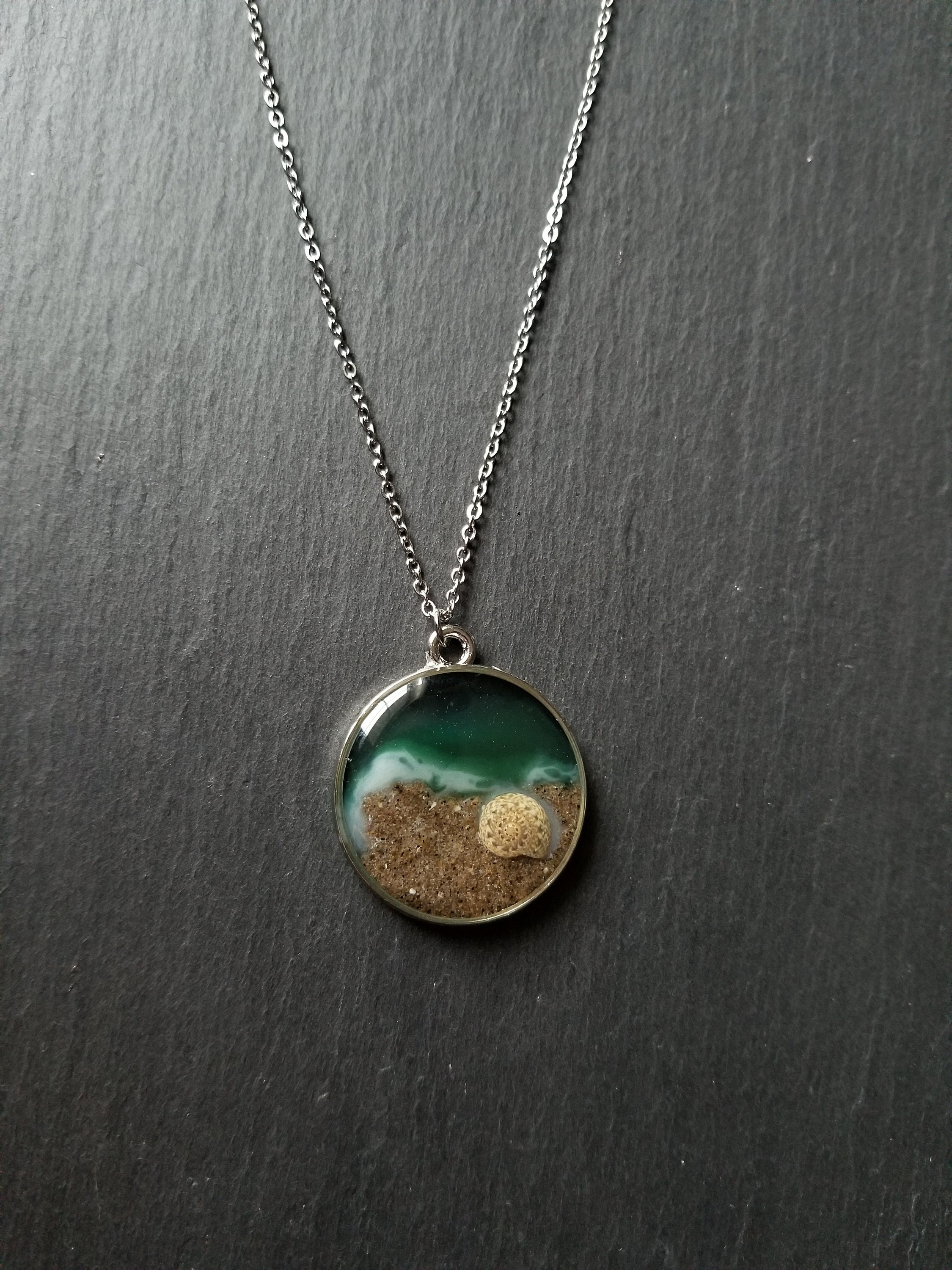 Beach Scene Necklace Circle Pendant Real Sand Real Shell - Etsy
