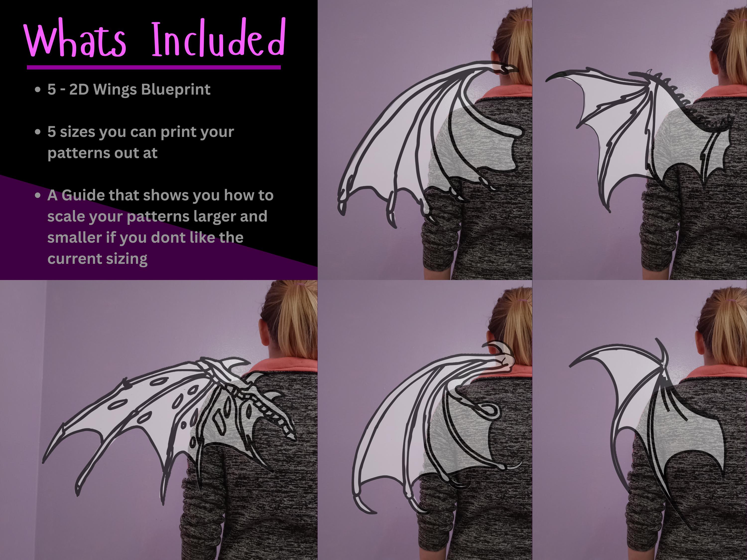 Demon / Dragon Wings Blueprint 2D Collection - Included 5 Designs ...