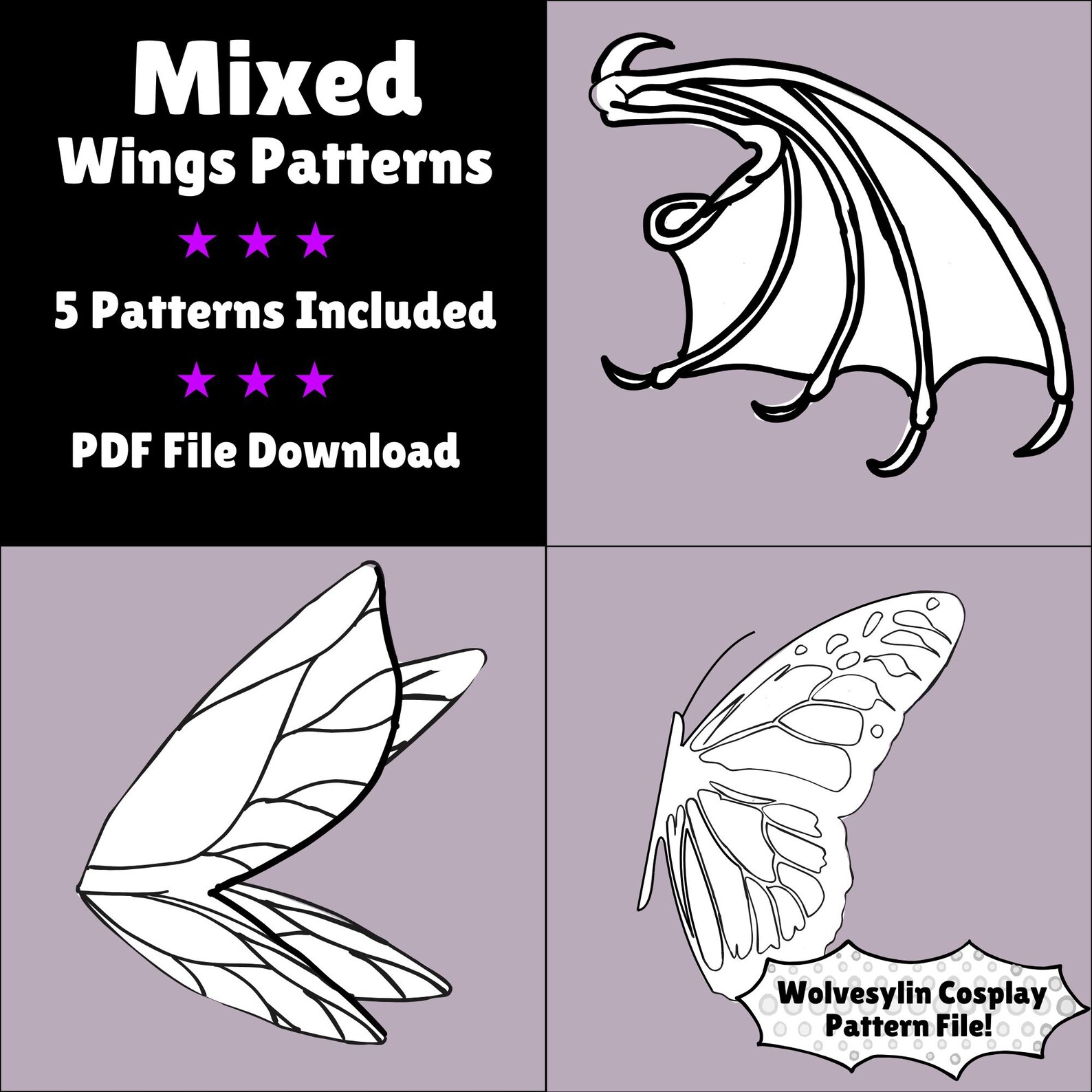 Wings 2D Blueprints Bundle 5 Set DIY Cosplay Costume Template for ...