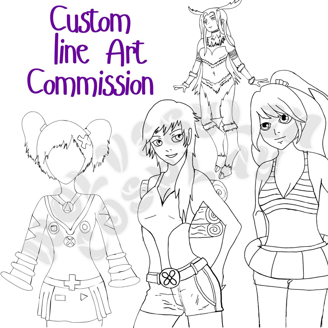 Custom Line Art Commission Digital Download Fantasy Characters or ...