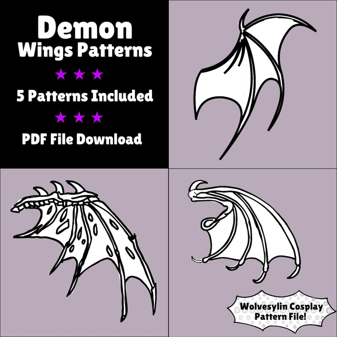 Demon / Dragon Wings Blueprint 2D Collection Included 5 Designs ...