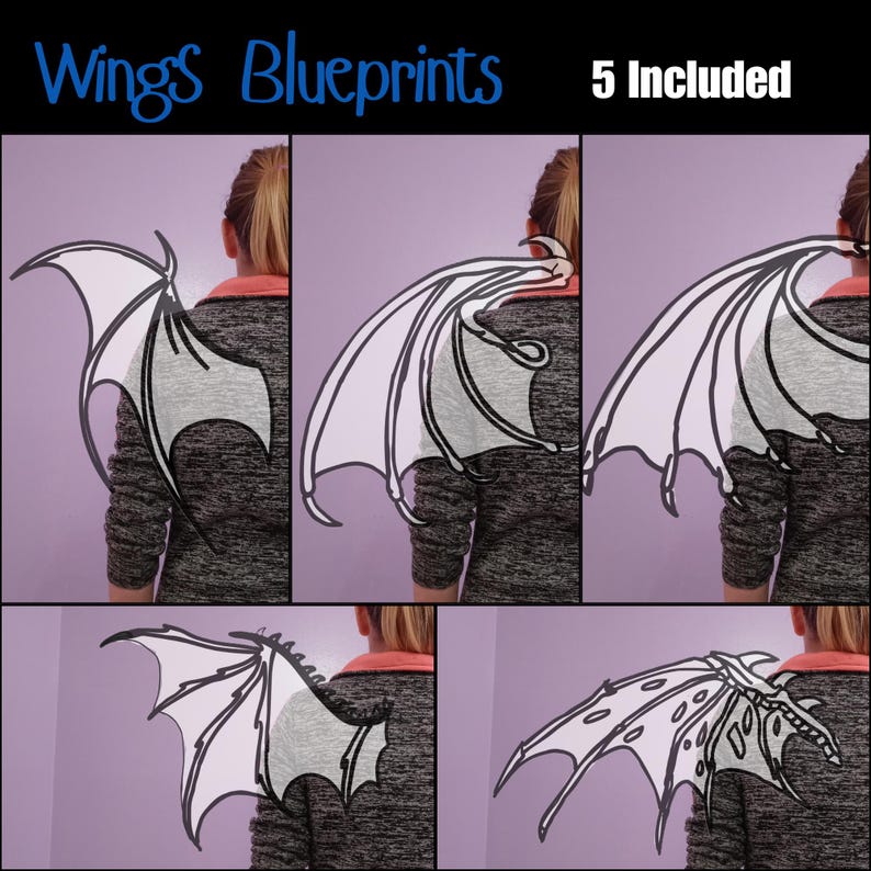 Demon / Dragon Wings Blueprint 2D Collection - Included 5 Designs ...