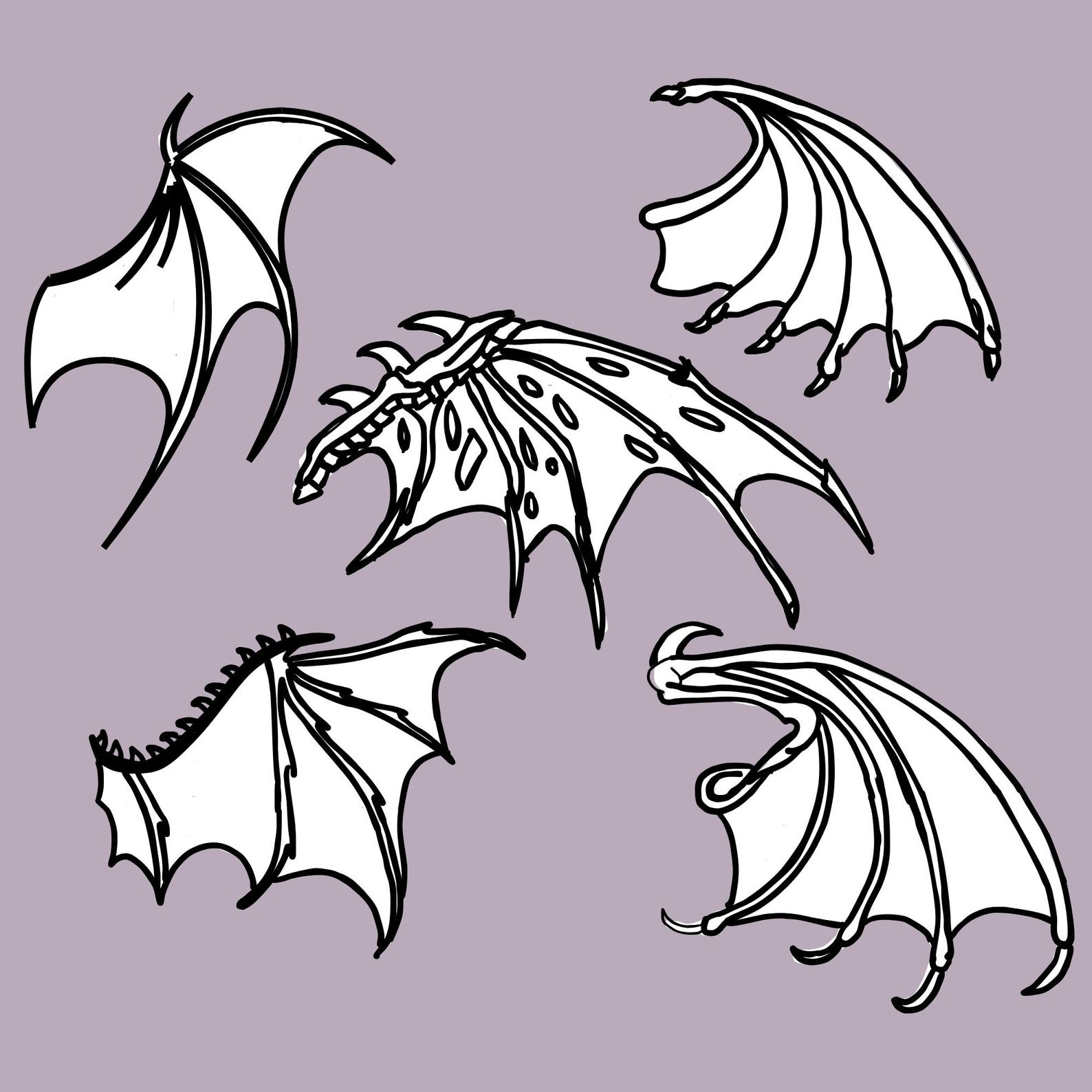 Demon / Dragon Wings Blueprint 2D Collection - Included 5 Designs ...