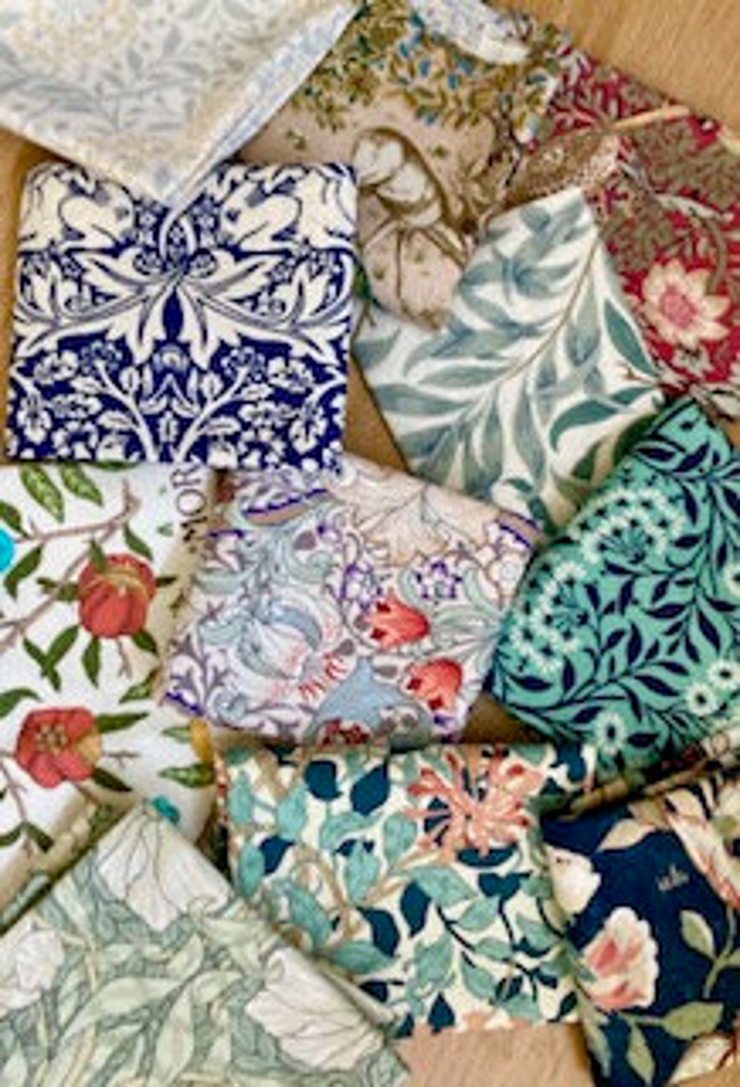 William Morris Fabric Remnants, Bundle of Cottons With Various Prints ...