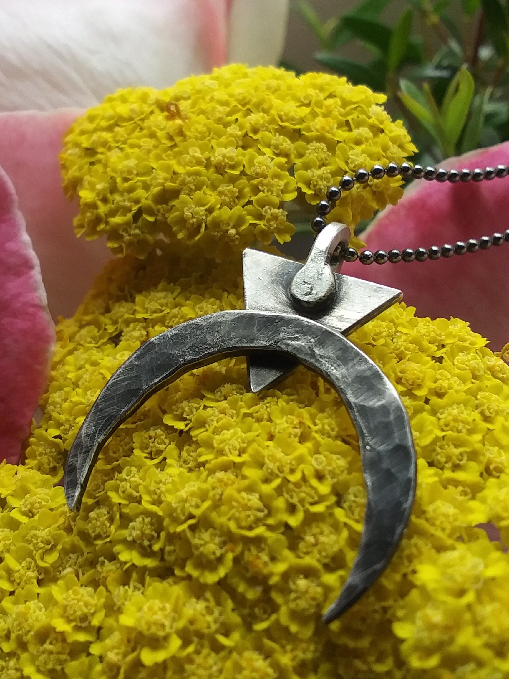 Witchy Crescent Moon Necklace / Elemental Silver Charm / Silver ...