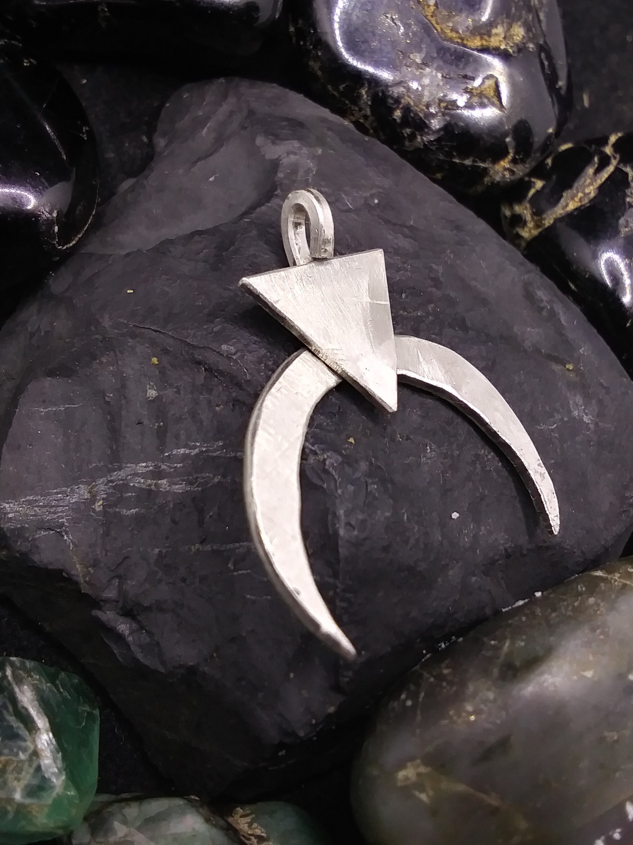 Witchy Crescent Moon Necklace / Elemental Silver Charm / Silver ...