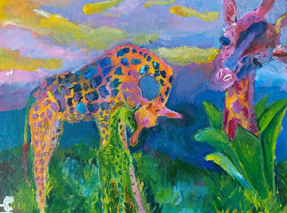 Giraffe Painting Acrylic Painting of Giraffe and Giraffe - Etsy