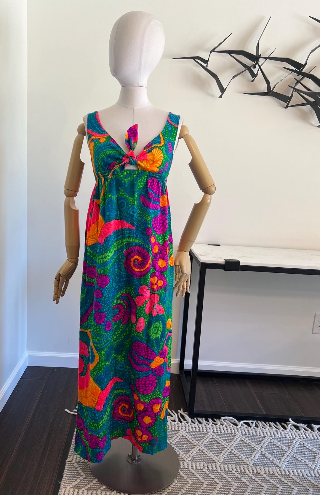 1960s Sears Junior Bazaar Psychedelic Mod Maxi Dress Neon Funky Colors ...