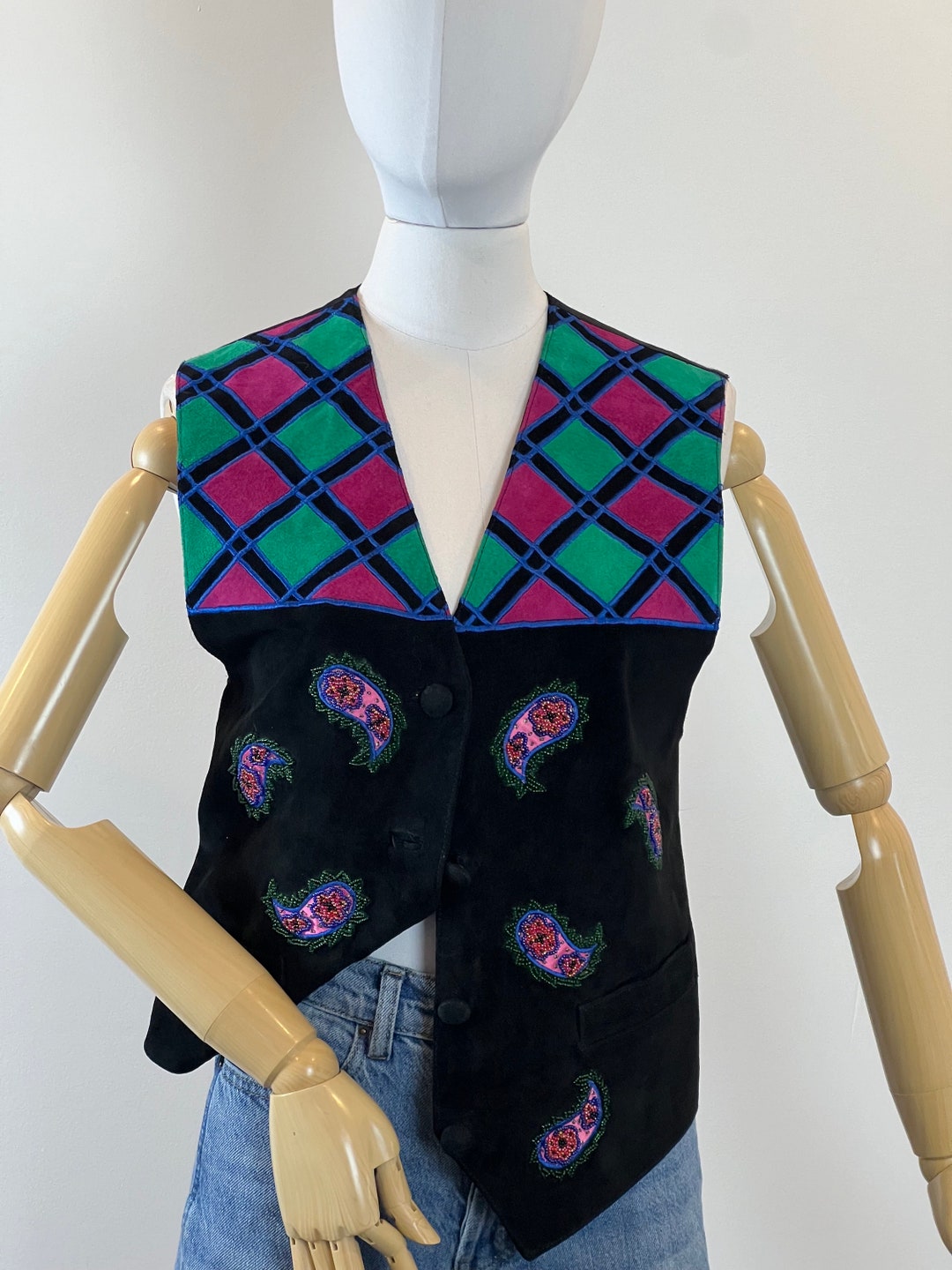 90s Gantos Suede Paisley Beaded Vest Size L - Etsy