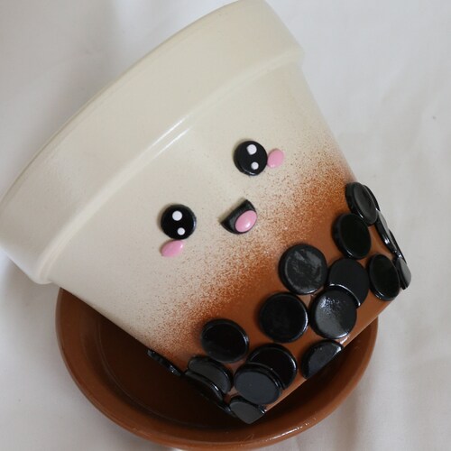 Boba Tea Plant Pot Thai Tea Clay Planter Pot Cute 4 Inch | Etsy